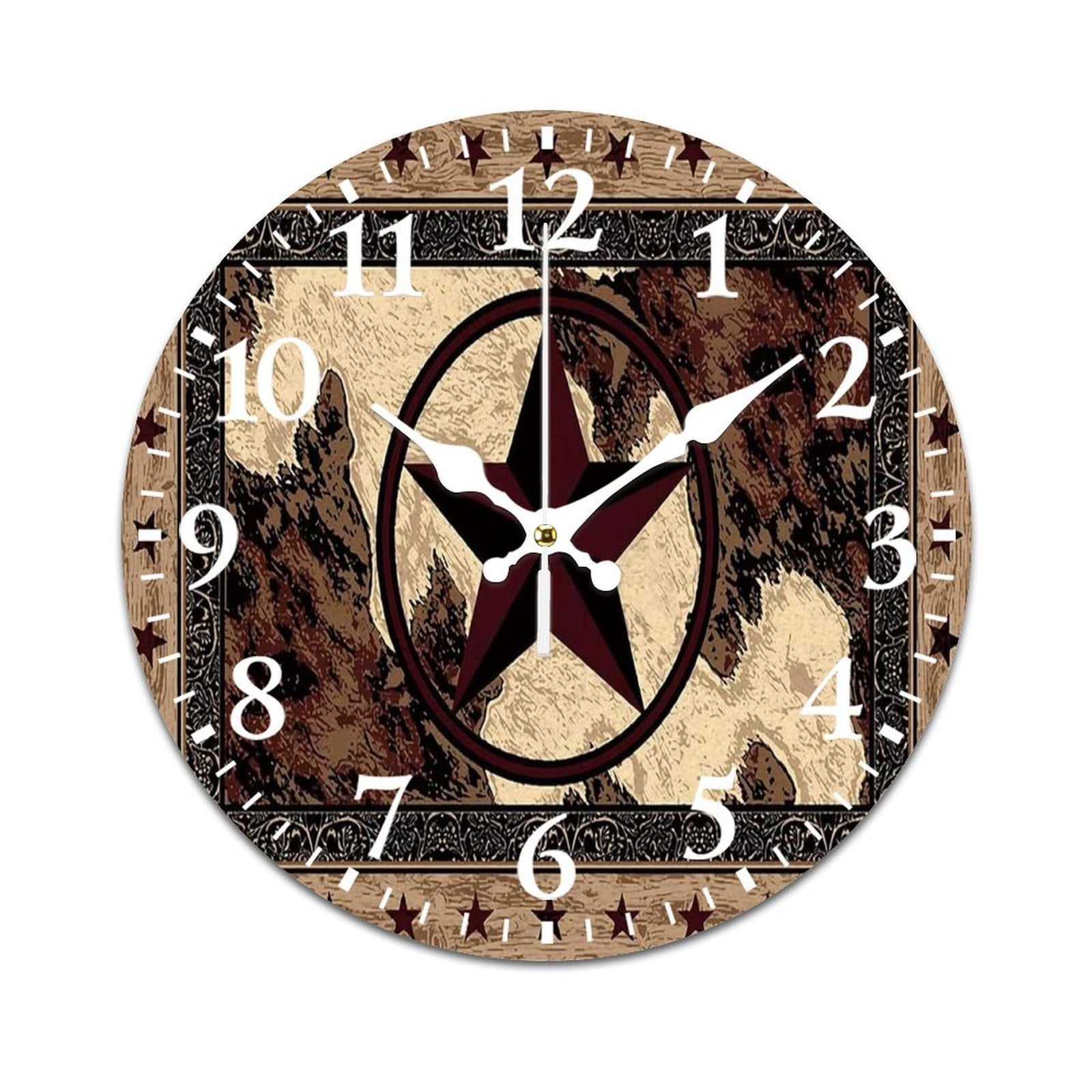 Western Texas Star on Wood Wall Clock Modern Design Clocks Wall Hanging ...