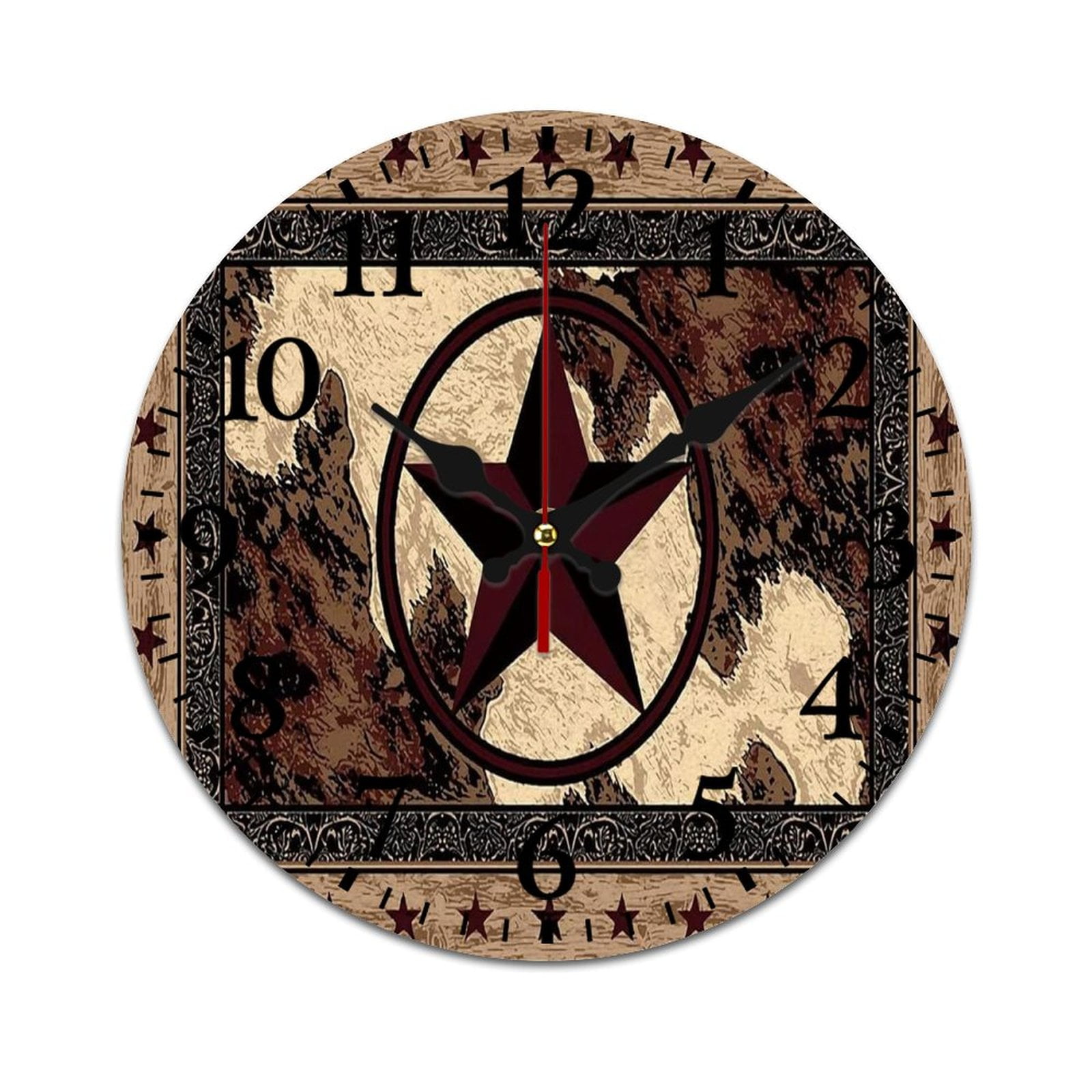 Western Texas Star on Wood Wall Clock Modern Design Clocks Wall Hanging ...