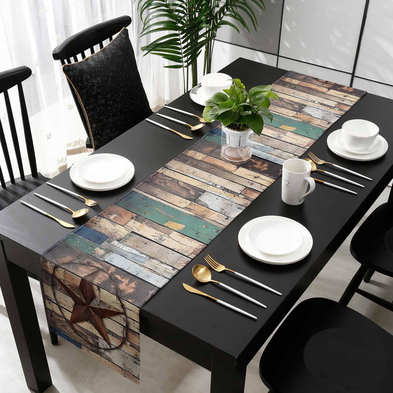 Western Texas Stars Cotton Linen Table Extra Long Runner 13 x 120 inch ...