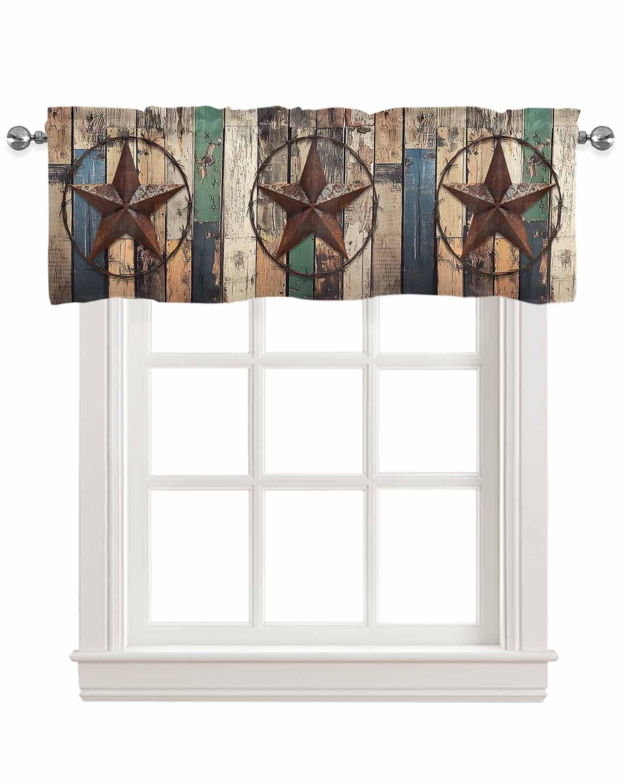 Western Texas Stars Kitchen Valances for Windows Farmhouse Linen Window ...