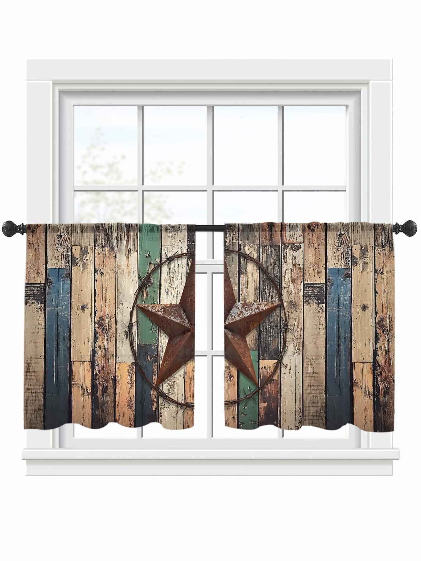 Western Texas Stars Sheer Curtains 45 Inch Length 2 Panels Set, Semi ...