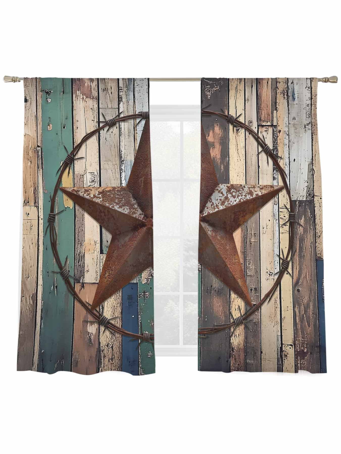 Western Texas Stars Sheer Curtains 72 Inch Length 2 Panels Set, Semi ...