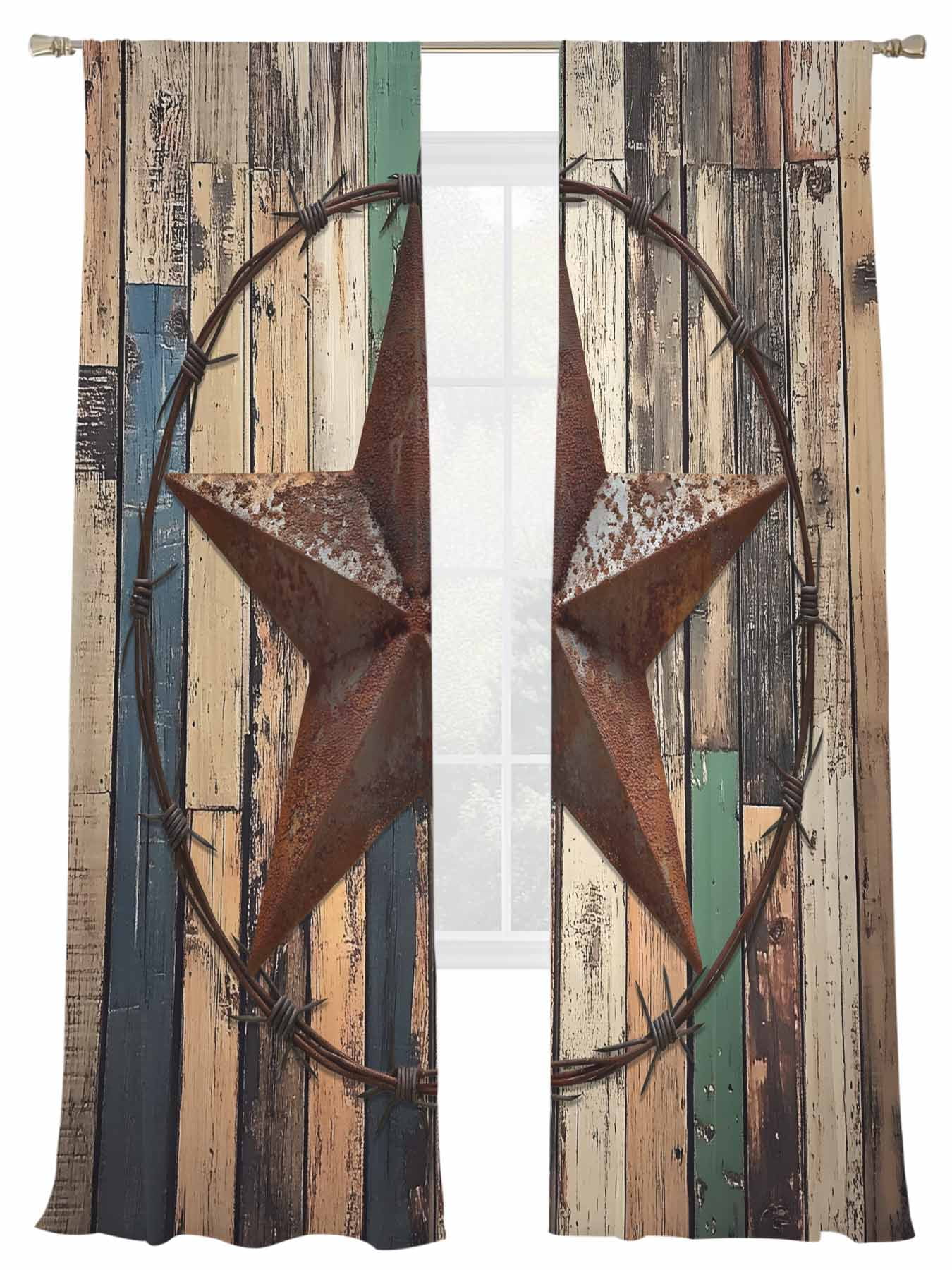 Western Texas Stars Sheer Curtains 96 Inch Length 2 Panels Set, Semi ...