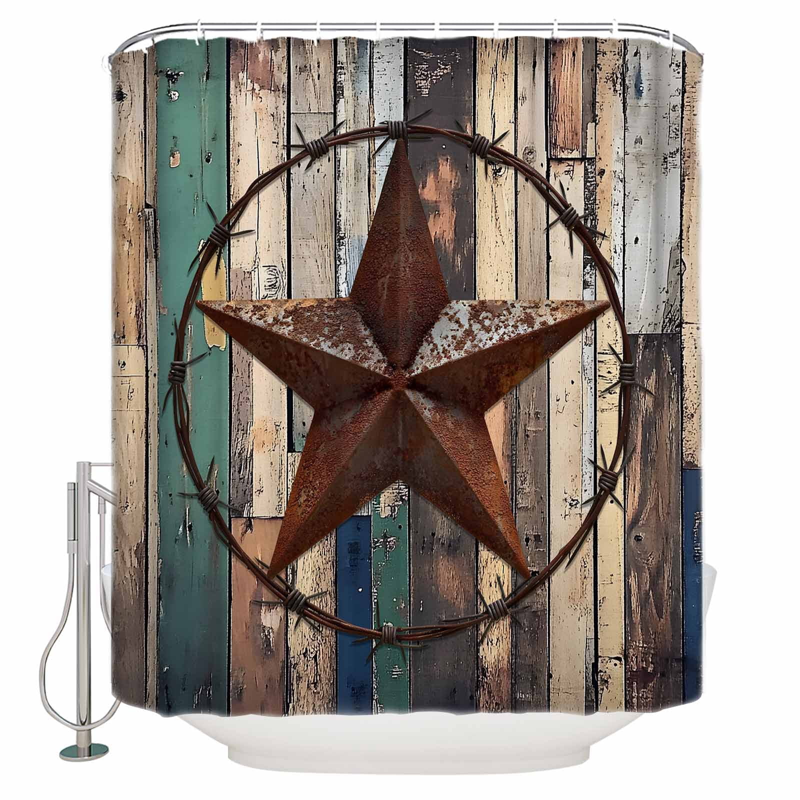 Western Texas Stars Shower Curtains for Bathroom Waterproof Fabric Bath ...