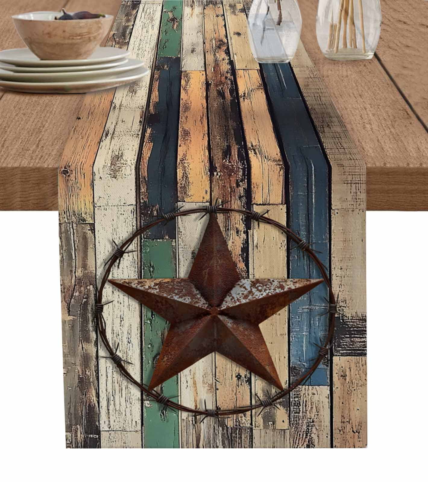 Western Texas Stars Table Runner Farmhouse Vintage Wooden Plank ...