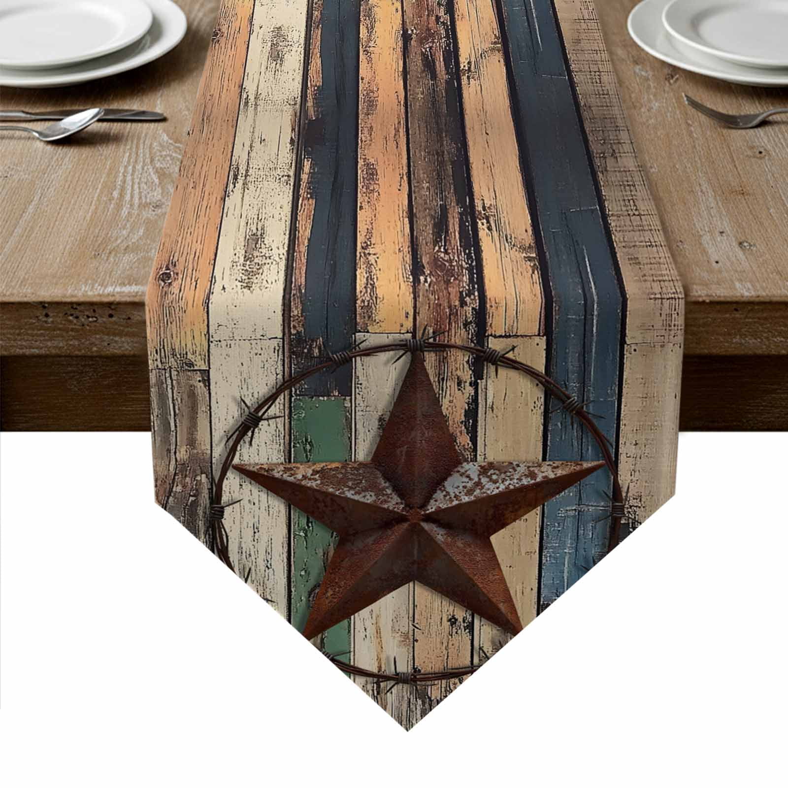 Western Texas Stars Table Runner Linen Burlap Table Runner 72 Inches ...