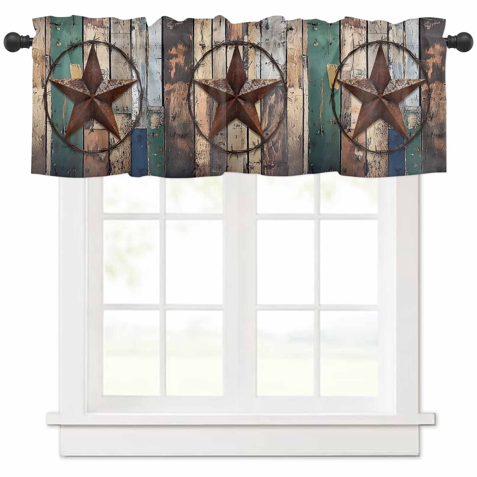 Western Texas Stars Valances for Windows Farmhouse Kitchen Curtains ...