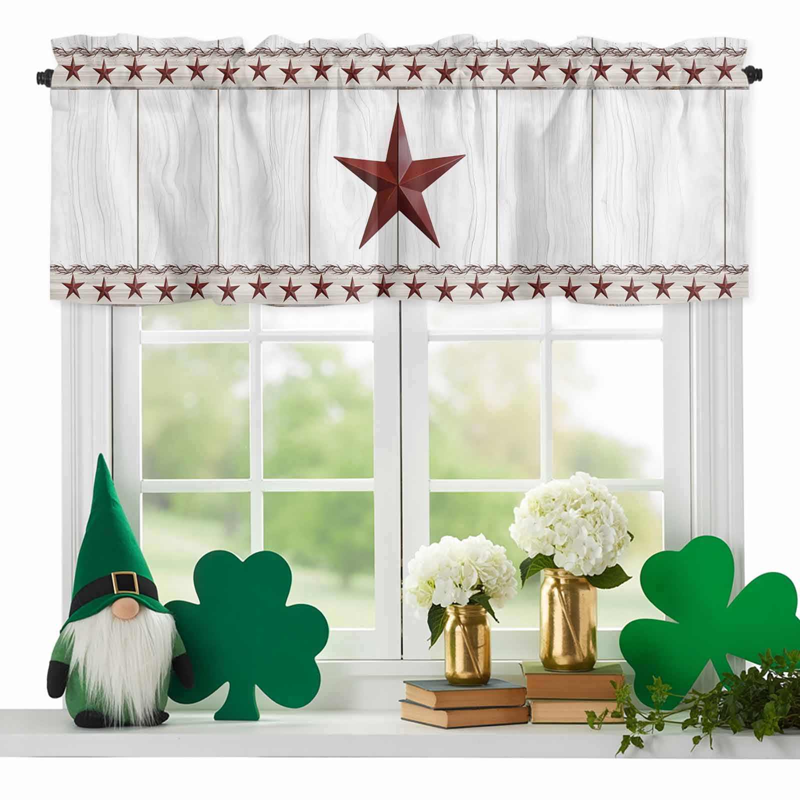 Western Texas Valances for Windows, Vintage Red Star Farmhouse Red ...