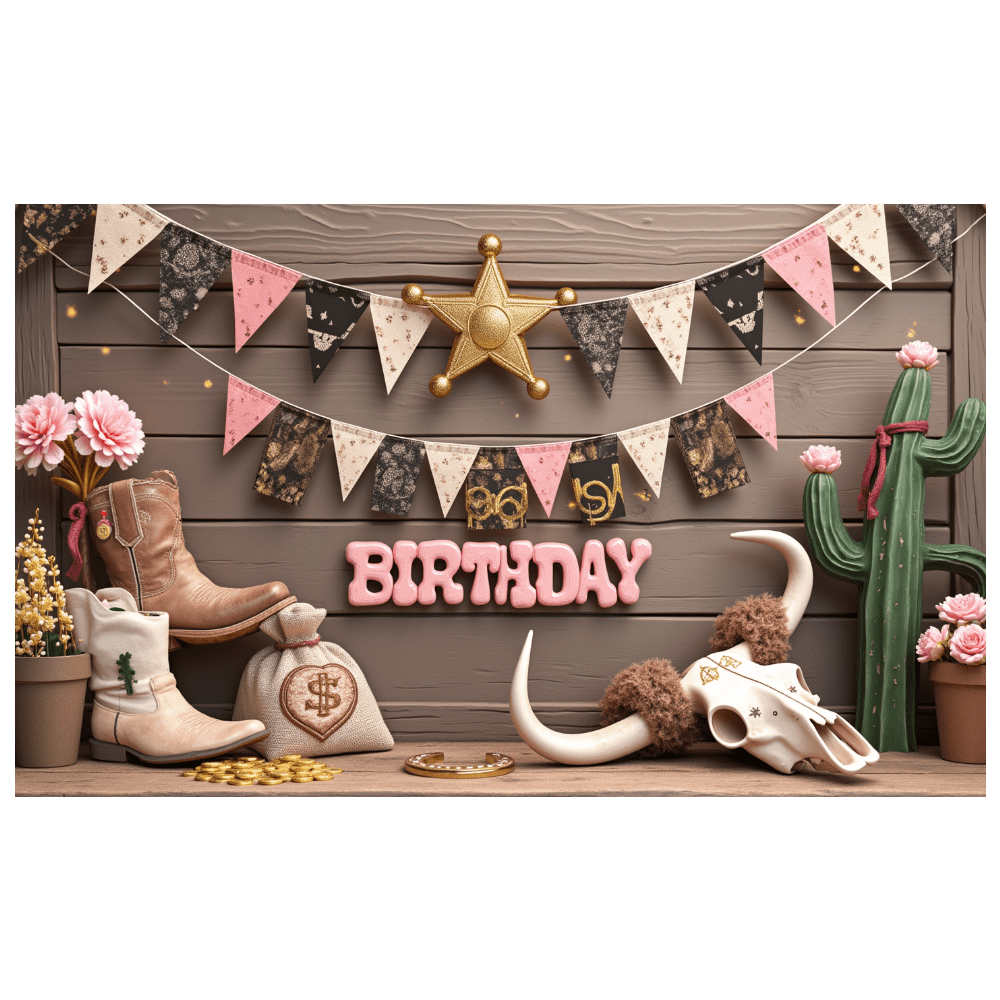 Western Theme Birthday Sign Cowboy Decoration Party Banner Rustic ...