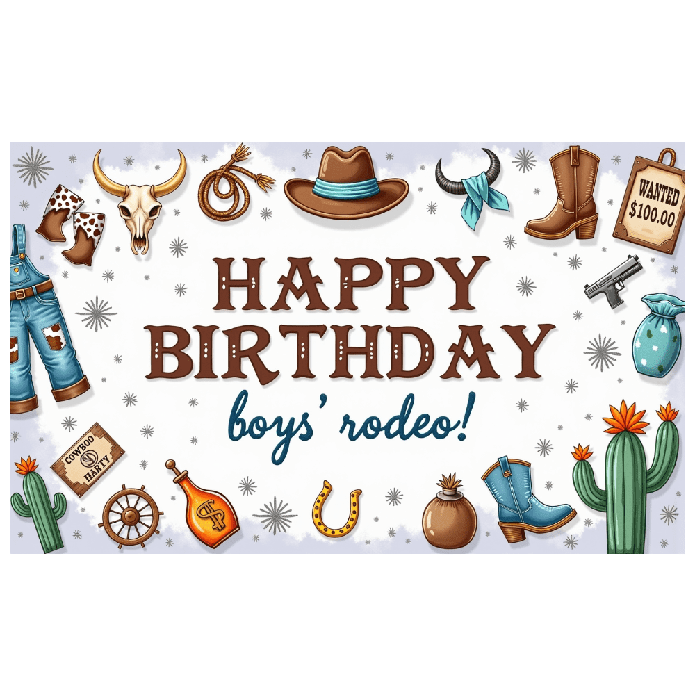 Western Theme Happy Birthday Banner Cowboy Design Boys Birthday Rodeo ...