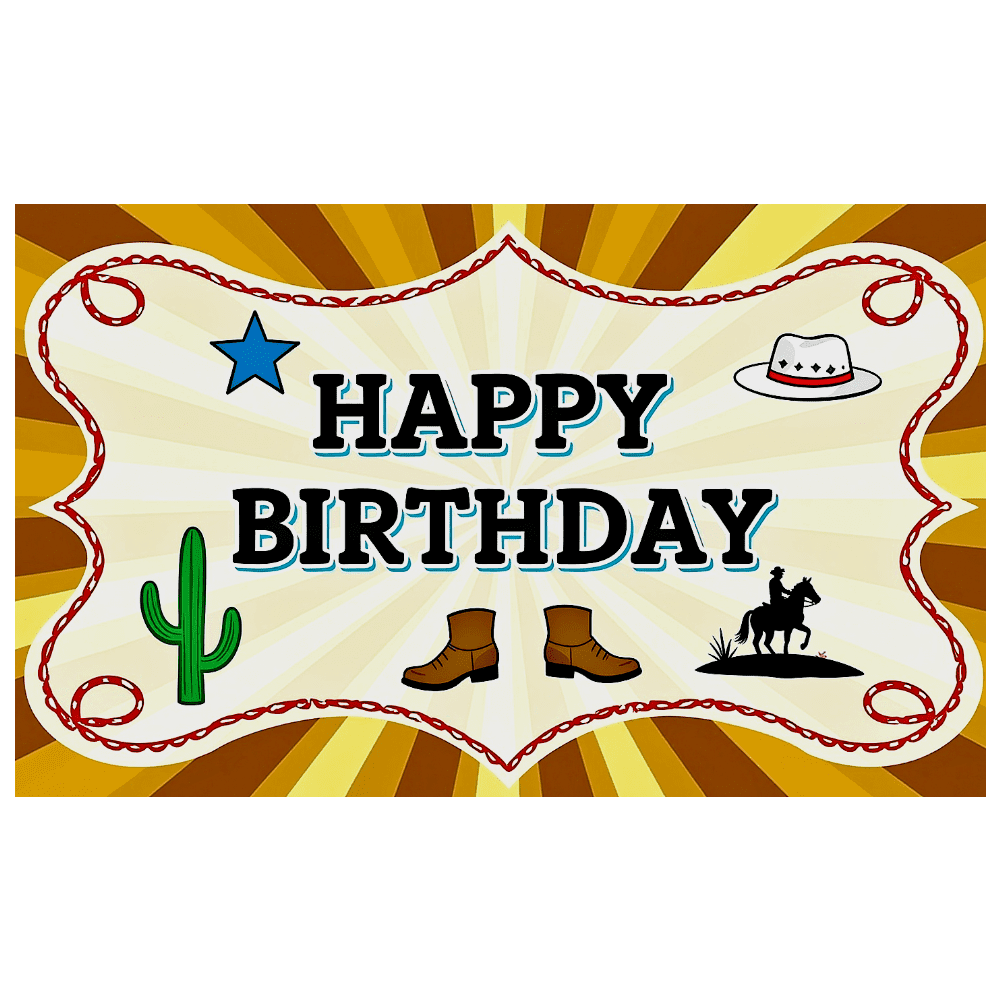 Western Themed Happy Birthday Banner with Cactus Star Cowboy Hat Boots ...