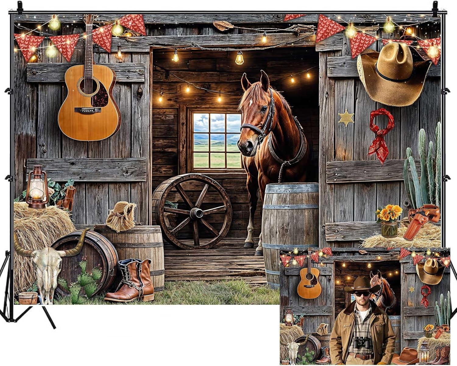Western Themed Party Backdrops for Photoshoot, Western Cowboy Barn ...