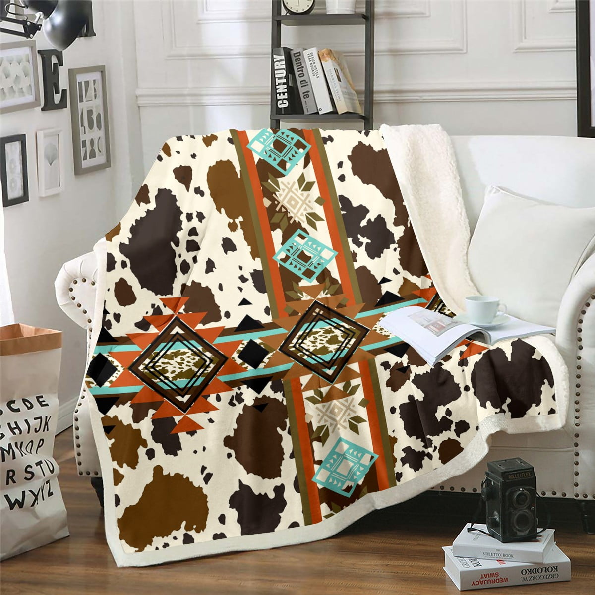 Western Throw Blanket 50"x60",Cowhide Blanket Brown Highland Cow Print ...