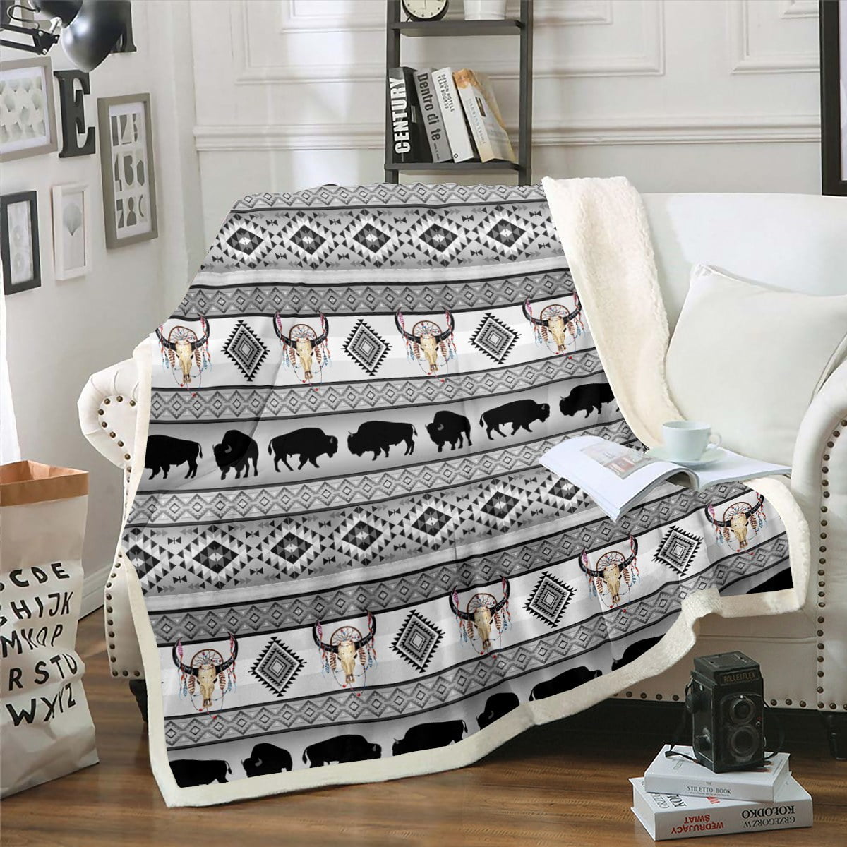 Western Throw Blanket 50"x60",Gothic Bull Skull Blanket Arrow Aztec ...