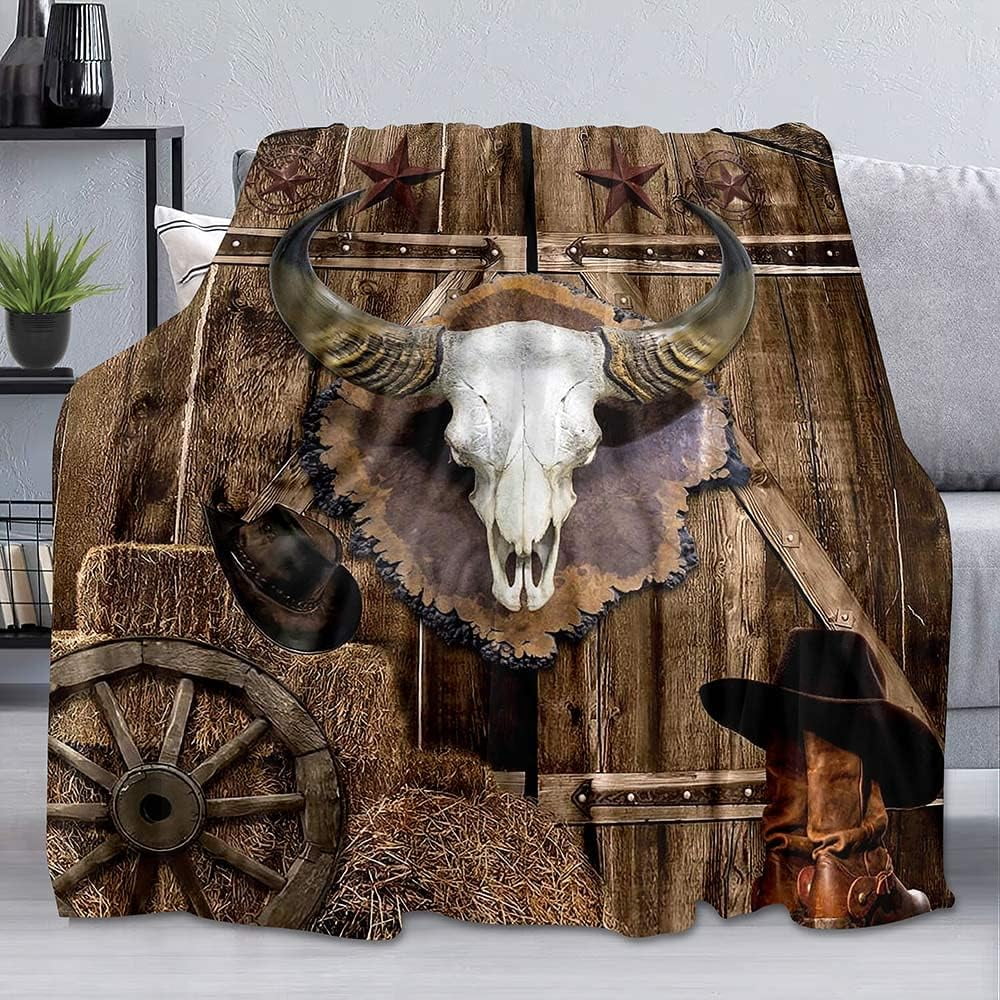 Western Throw Blanket, Cow Skull Cowboy Hat Boots Wagon Wheel Texas ...