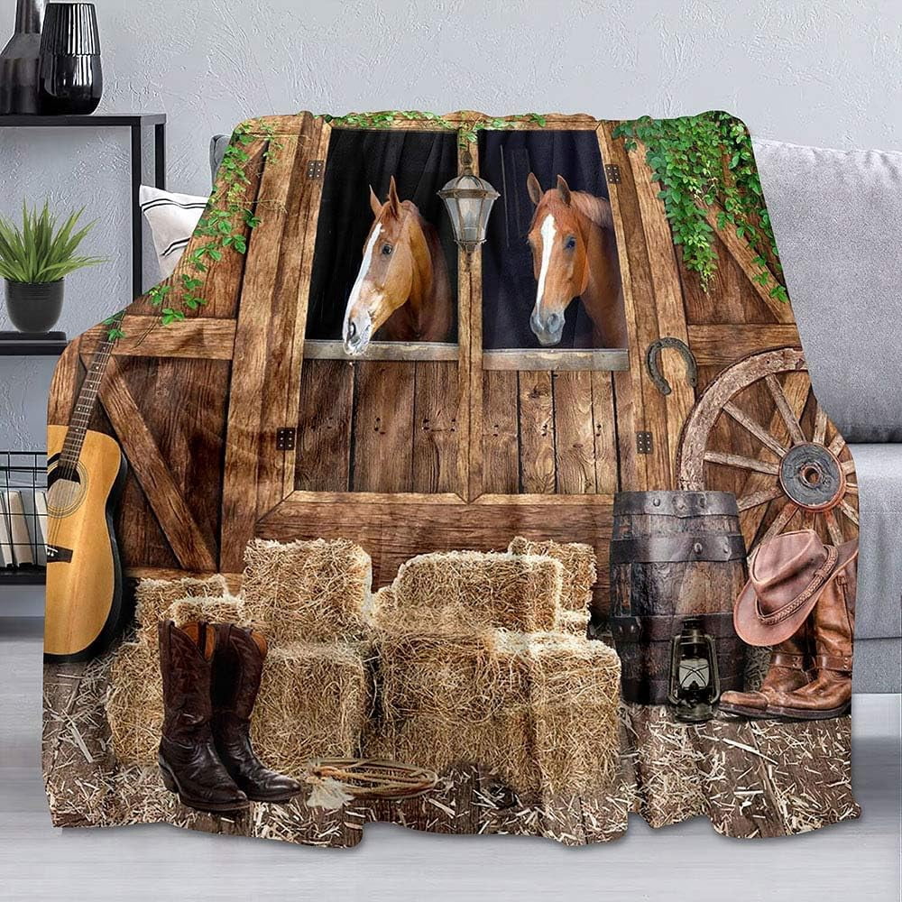 Western Throw Blanket, Cowboy Boots Hat Guitar Rustic Farmhouse Wild ...