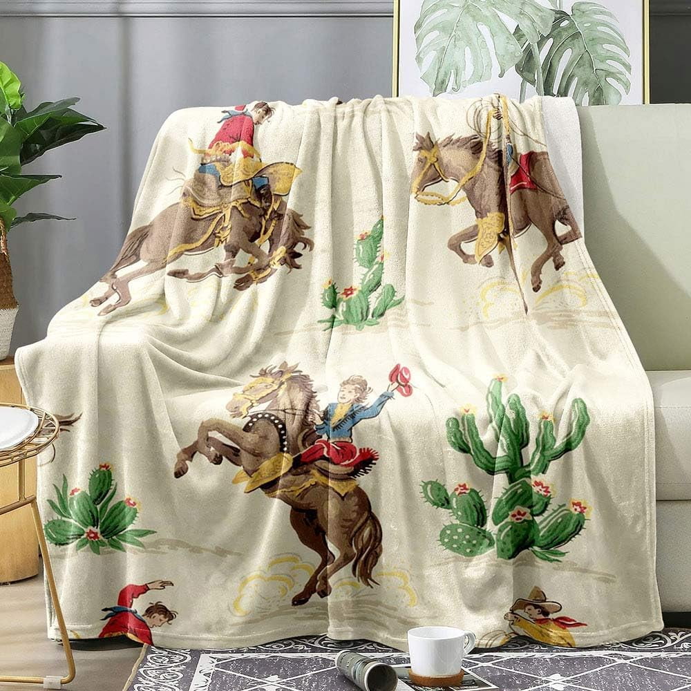 Western Throw Blanket, Rodeo Cowboy Riding Horse Desert Cactus Rustic ...