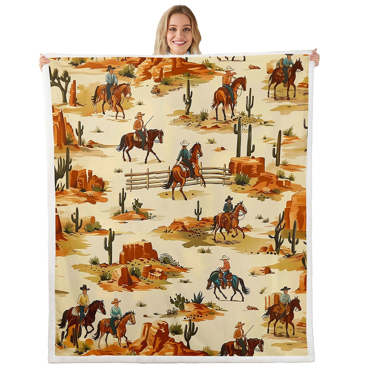 Western Throw Blanket Throw,Southwest Cowboy Blanket,American West Desert Cactus Fleece Blanket ...