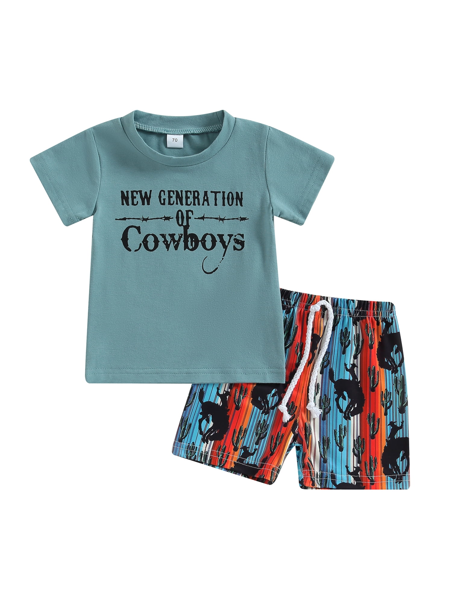 Western Toddler Baby Boys Clothes Cow Print Crew Neck Short Sleeve T-Shirt Top Drawstring Shorts ...
