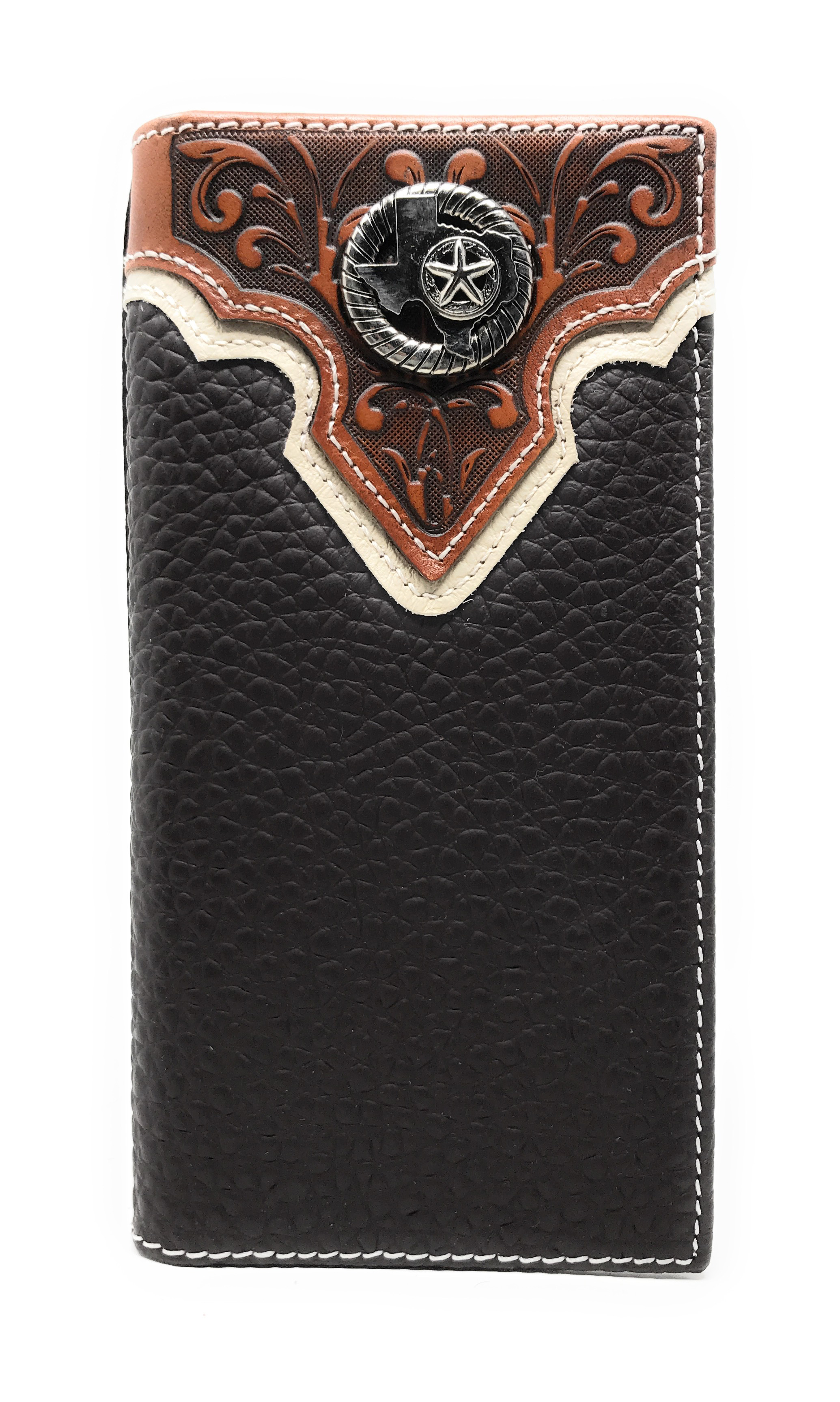 Western Tooled Genuine Leather Texas State Men's Long Bifold Wallet in ...