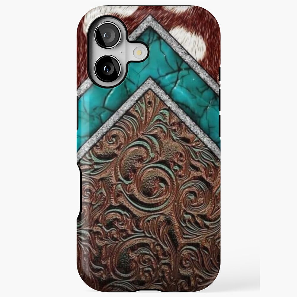Western Tooled Leather Brown Retro Country Pattern Cartoon with iPhone ...