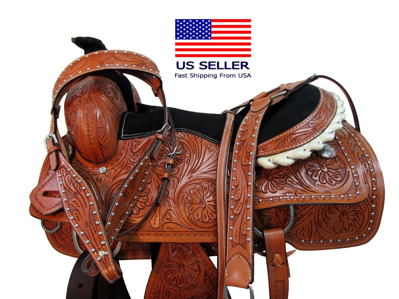 Western Trail Saddle Pleasure Floral Tooled Leather Horse Cowboy Tack ...