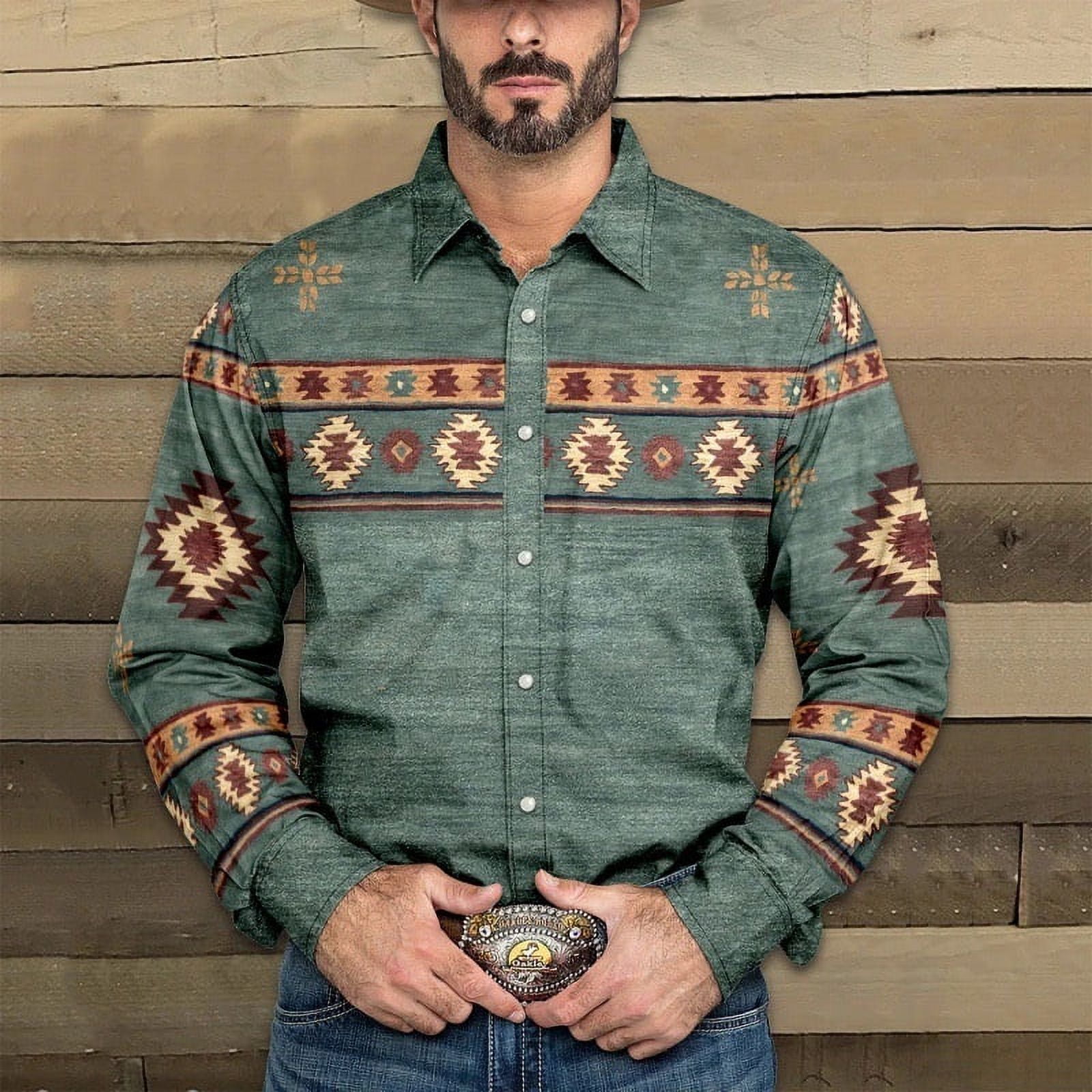 Western Tribal Men's Shirt Retro Casual Party Totem Horse HD Pattern ...