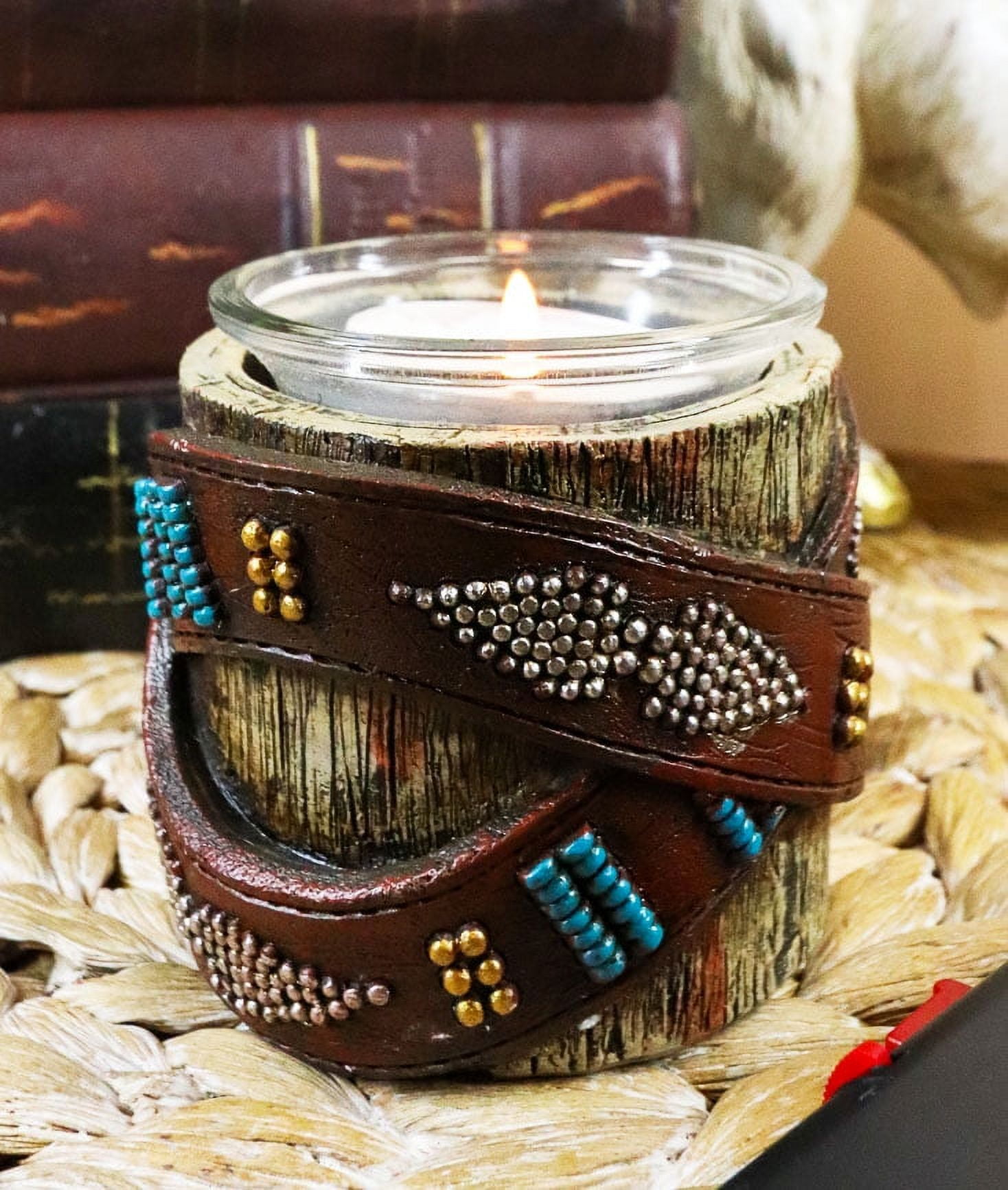 Western Turquoise Belt Buckle Crossed On Faux Wood Trunk Votive Candle ...