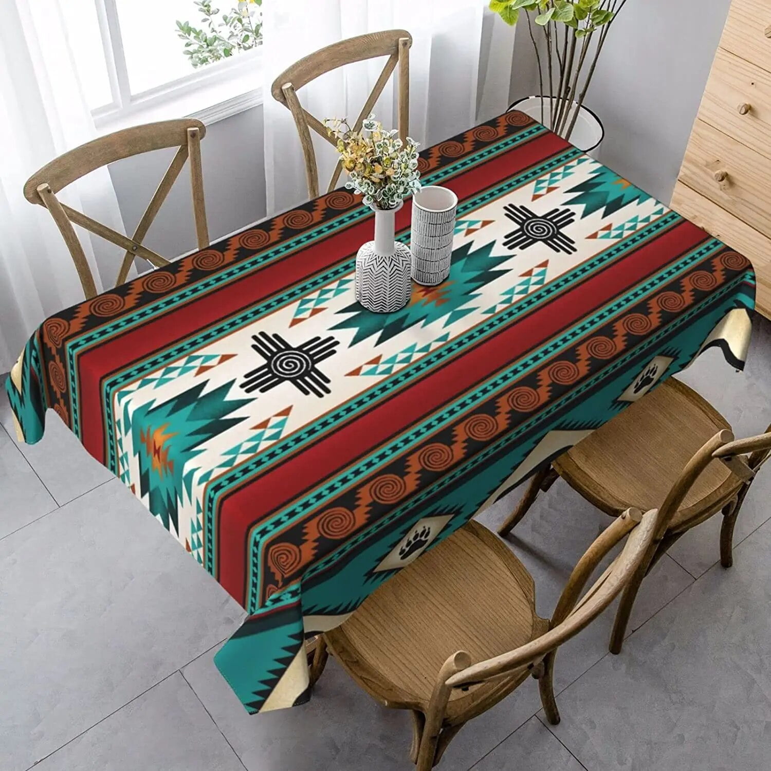 Western Turquoise Boho Aztec Waterproof Tablecloth Party Decorations ...