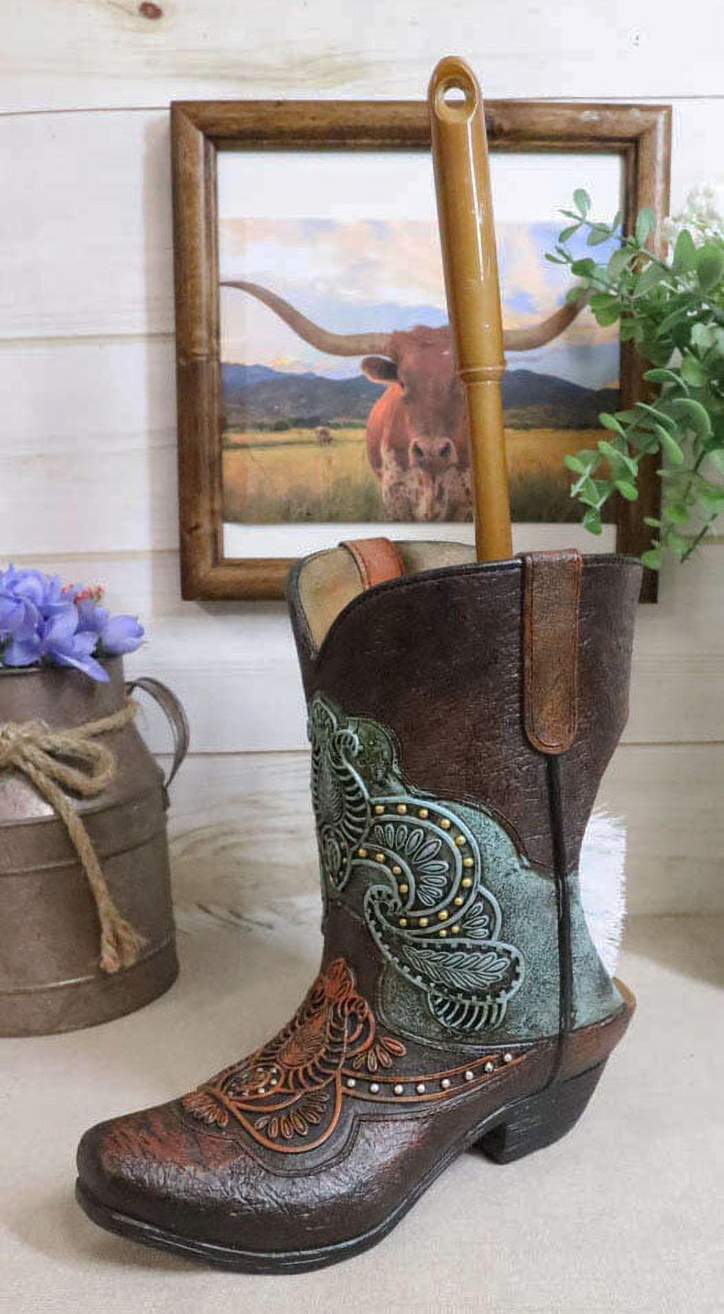 Western Turquoise Floral Tooled Leather Cowboy Boot Bathroom Clean ...
