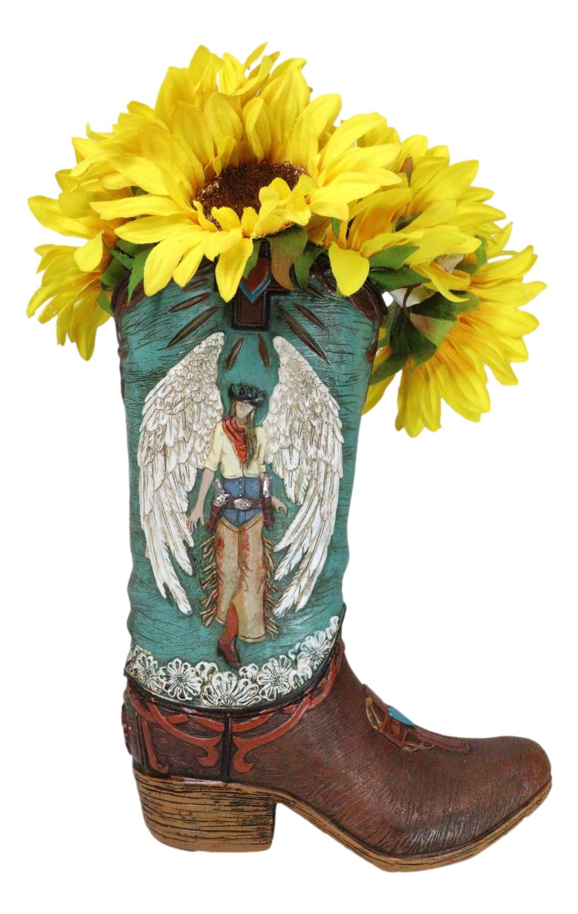 Western Turquoise Heart Cross Angel Winged Cowgirl Faux Leather Boot ...