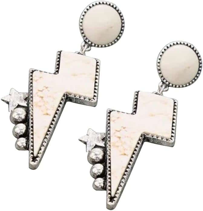 Western Turquoise Lightning Bolt Stud Earrings Natural Green Stone ...