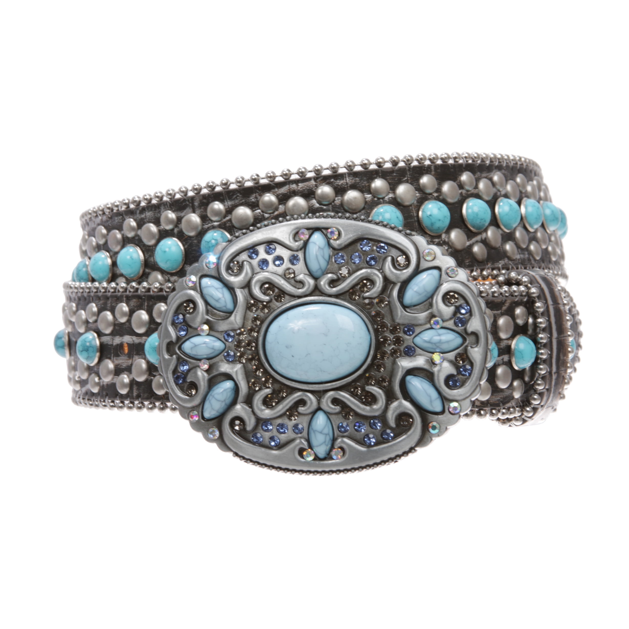 Western Turquoise Rhinestone Studded Faux Crocodile Print Genuine ...