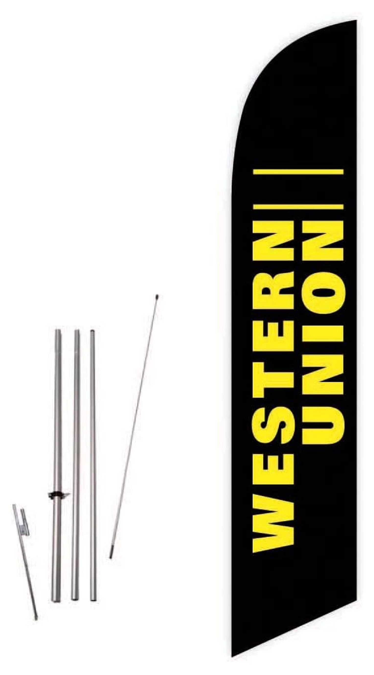 Western Union (Black) Flag with Complete 15ft Pole kit and Ground Spike ...