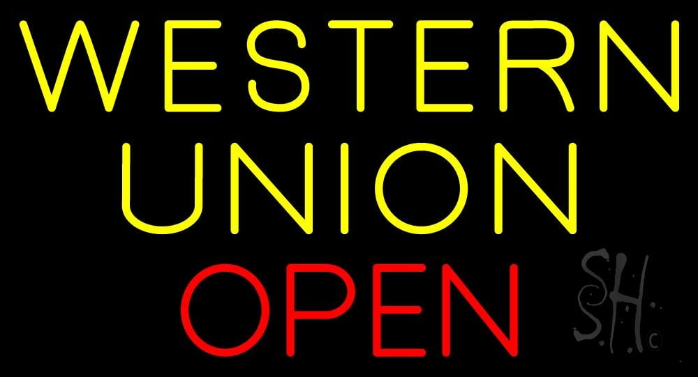 Western Union Open LED Neon Sign 13 x 24 - inches, Black Square Cut ...