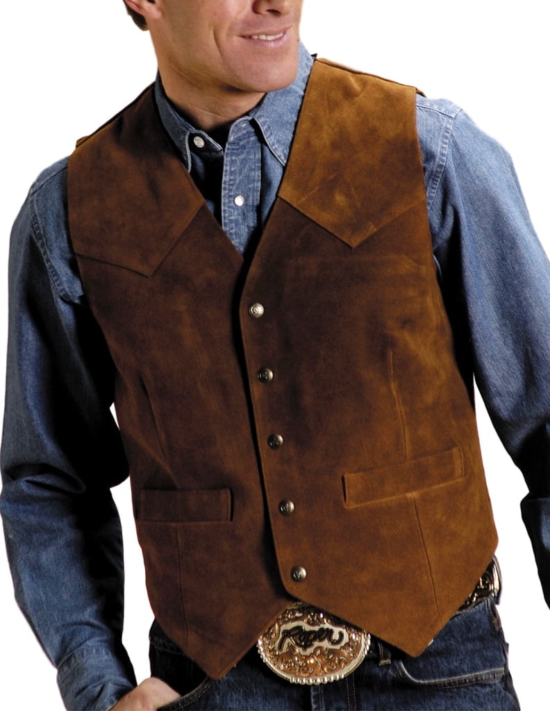 Western Vest Mens Leather Snap Sand Suede 02-075-0500-0711 BR - Walmart.com