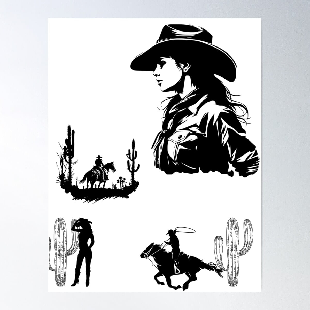 Western Vibes: Cowboy And Cowgirl Silhouettes On A Rugged Desert ...