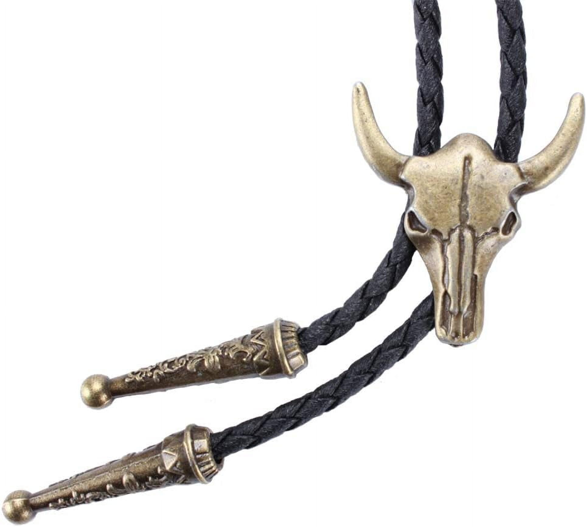 Western Vintage Bolo Tie for Men Cow Skull Design Cowboy Tie Black ...