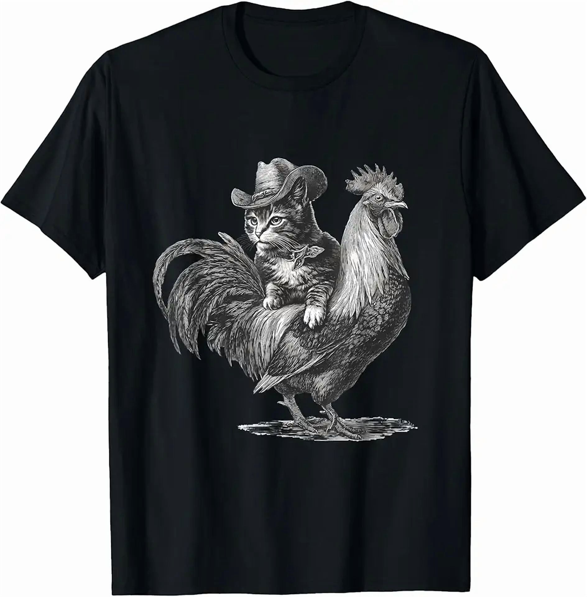 Western Vintage Funny Cat Riding Rooster Unisex Short Sleeve Graphic T ...