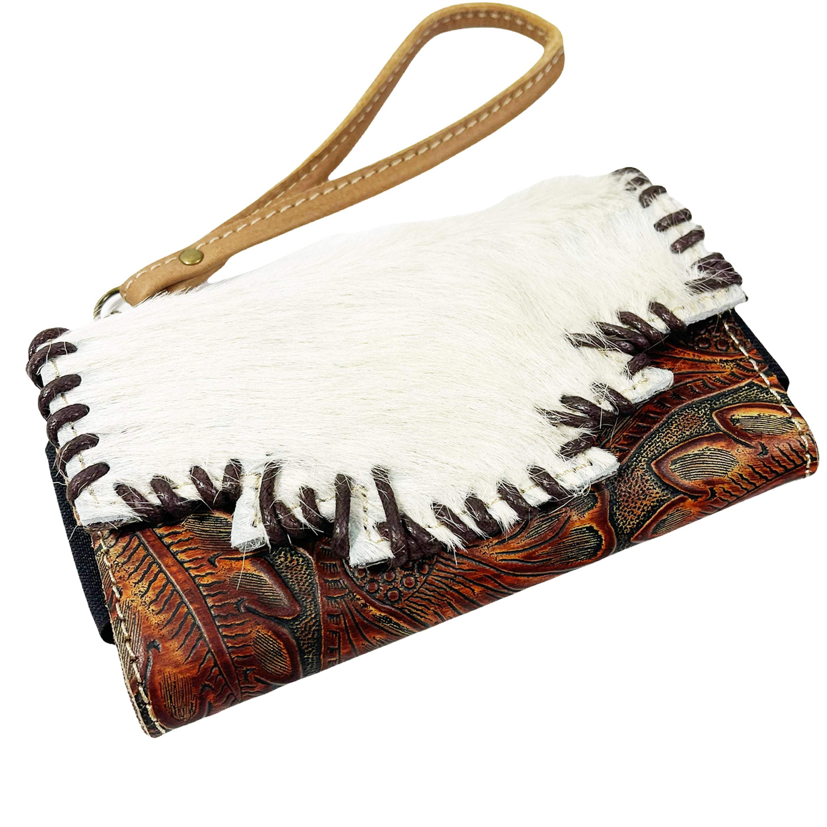 Western Wallet Leather Cowhair Tooled Cell Phone Holder Clutch ...