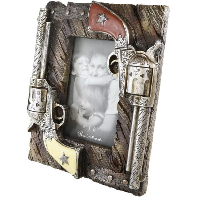 Western Wild West Dual Pistol Revolver 4"X6" Picture Photo Frame With ...