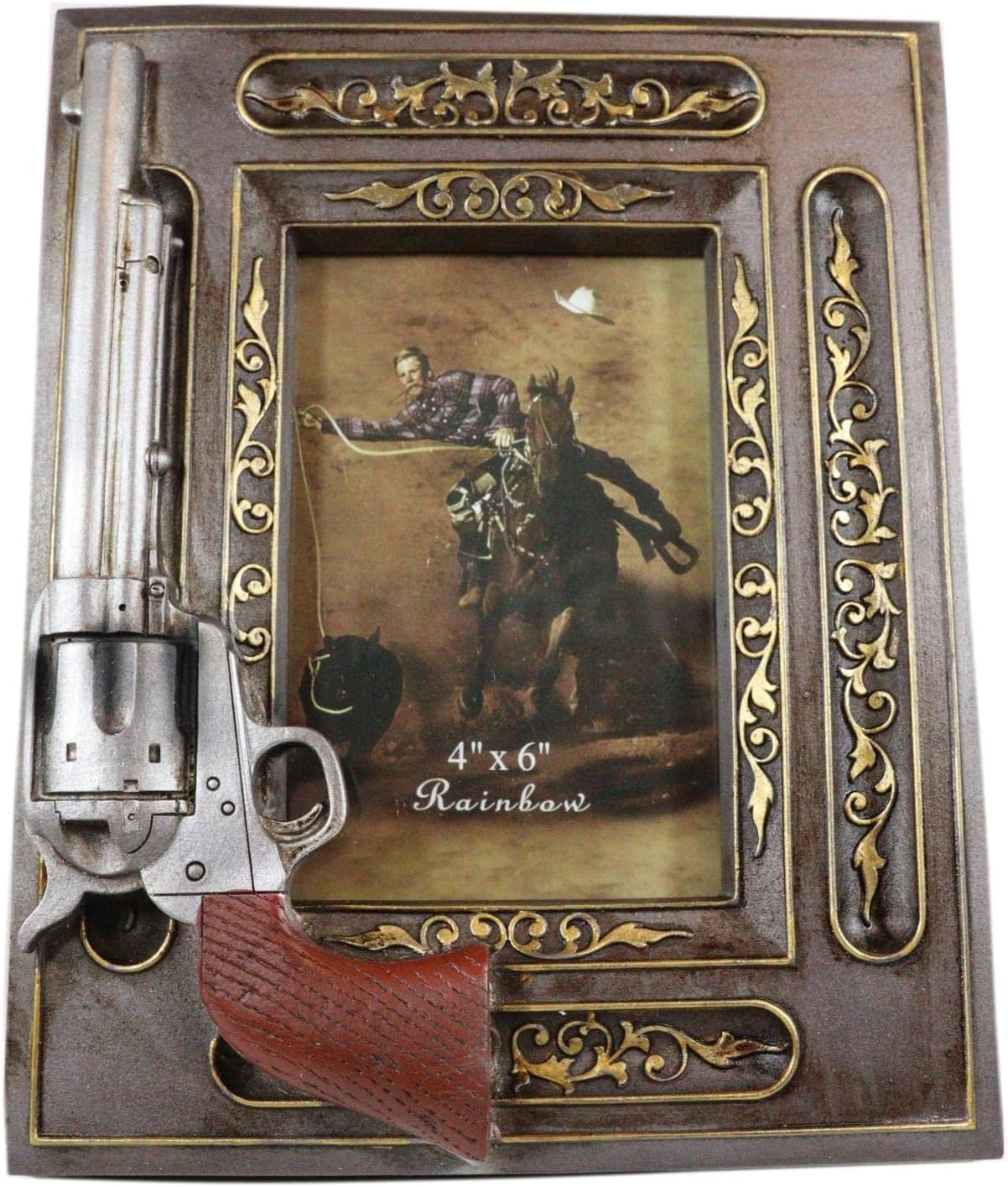 Western Wild West Pistol Revolver Gun With Golden Floral Scrollwork ...