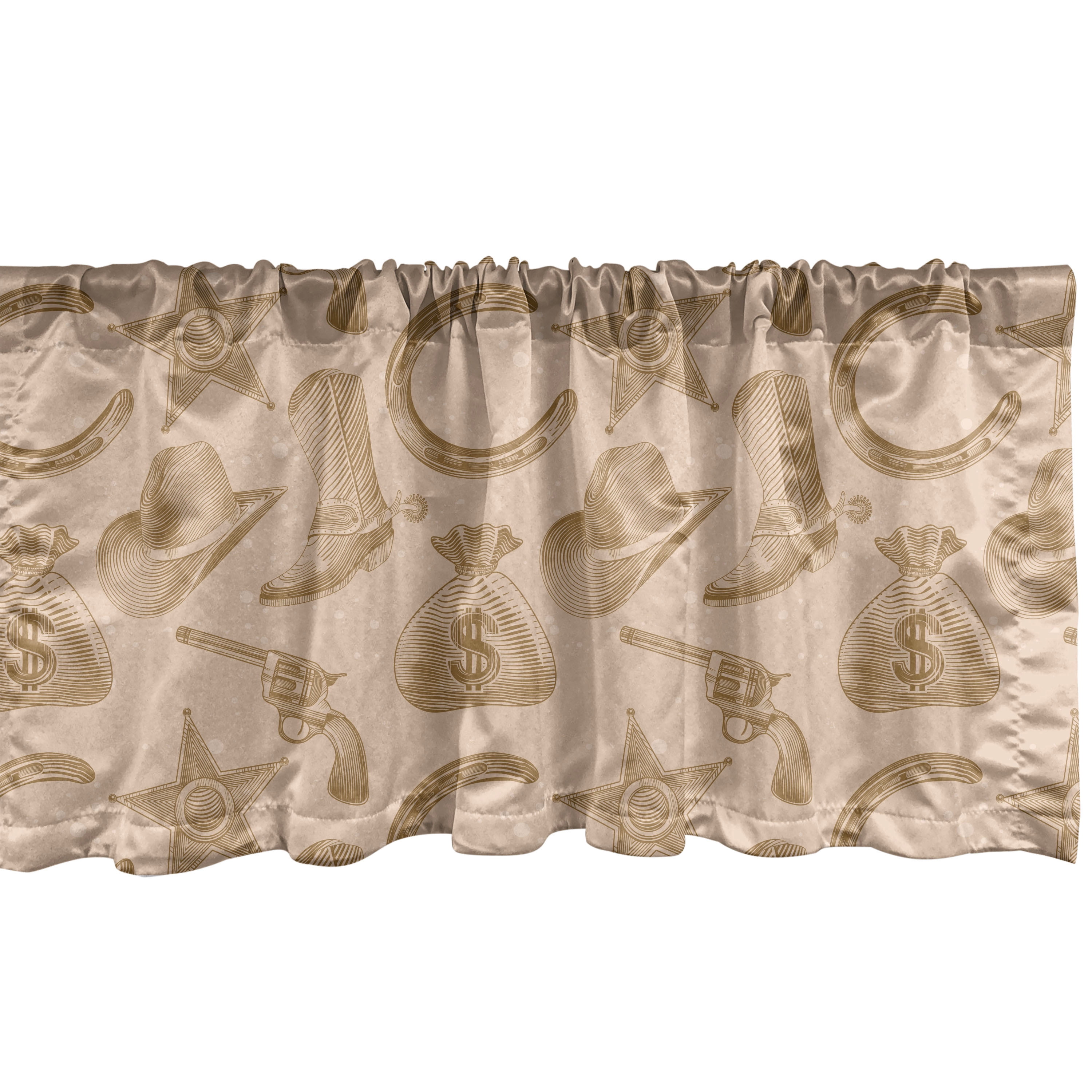 Western Window Valance Pack of 2, Engraving Style Star Boot and Money ...