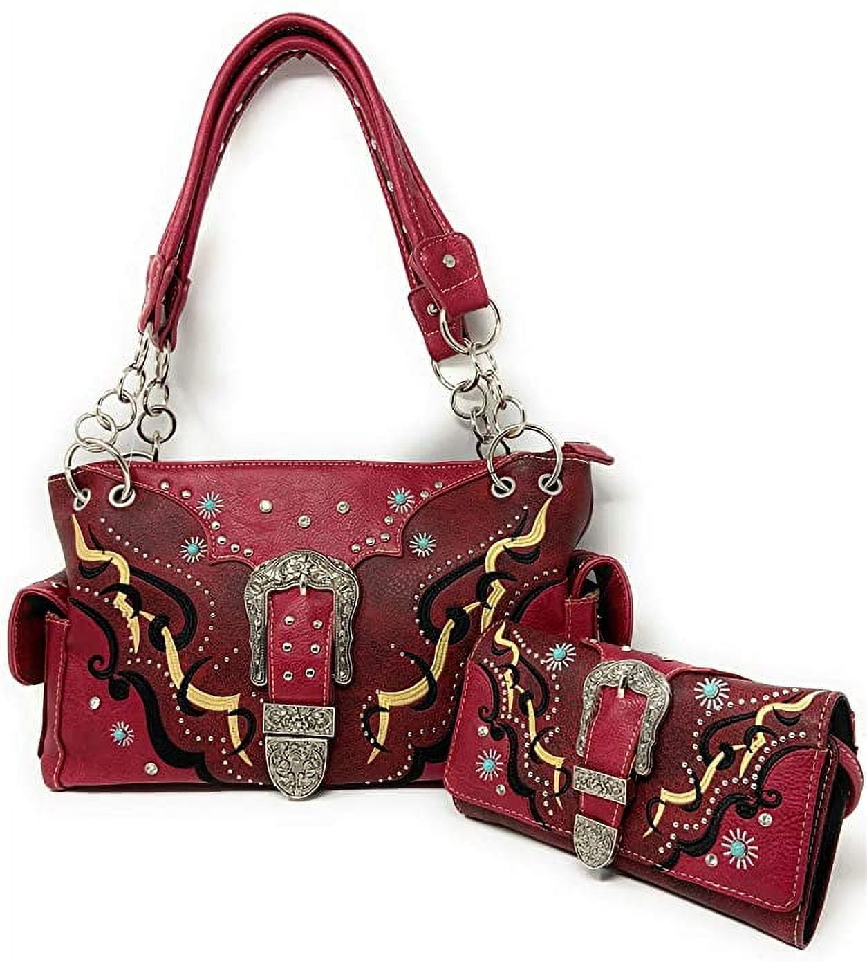 Western Women's Tooled Leather/Laser Cut Purse Buckle Handbag and ...