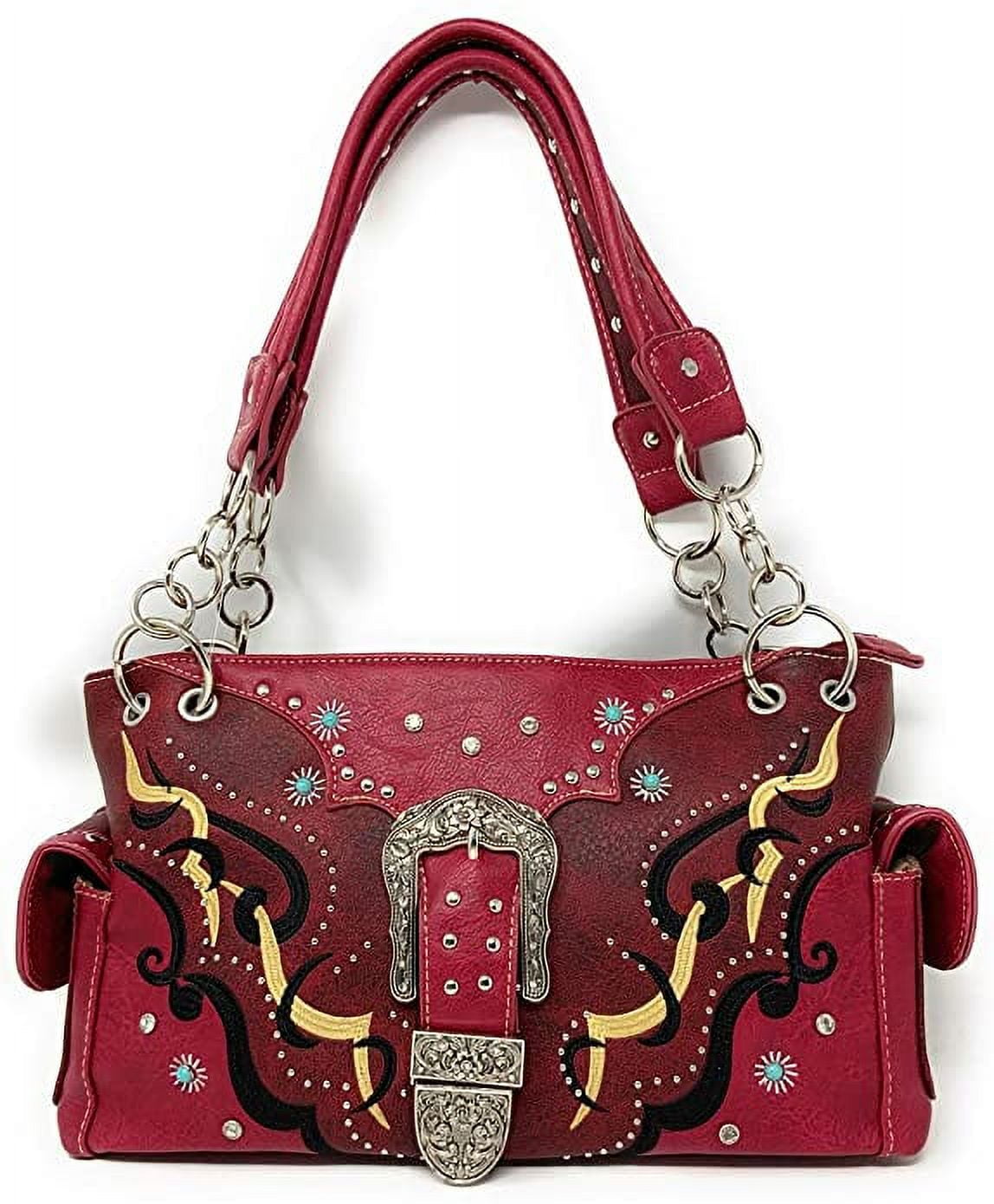 Western Women's Tooled Leather/Laser Cut Purse Buckle Handbag and ...