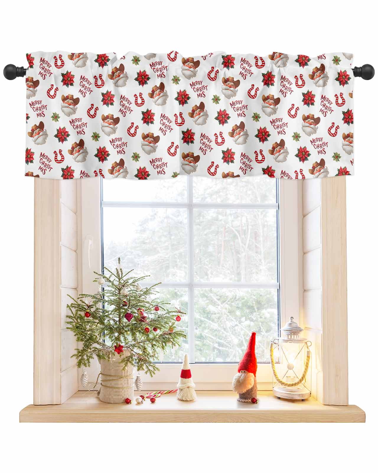 Western Xmas Cowboy Santa Claus Window Valance for Kitchen, Winter ...