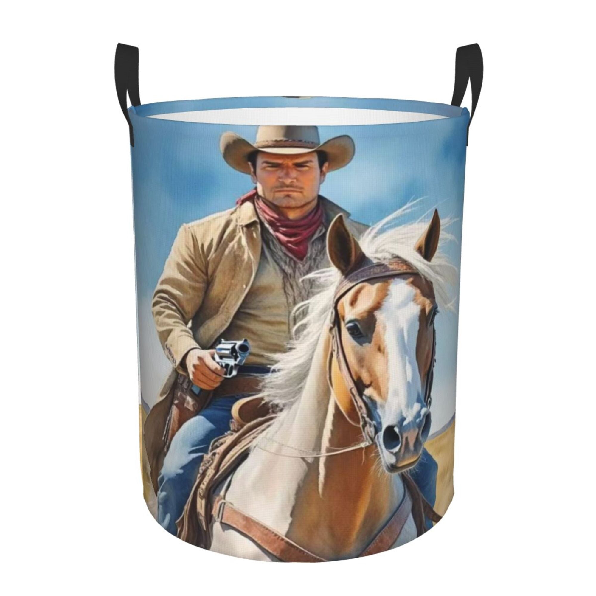 Western cowboy riding Large Dirty Clothes Hamper Foldable Laundry ...