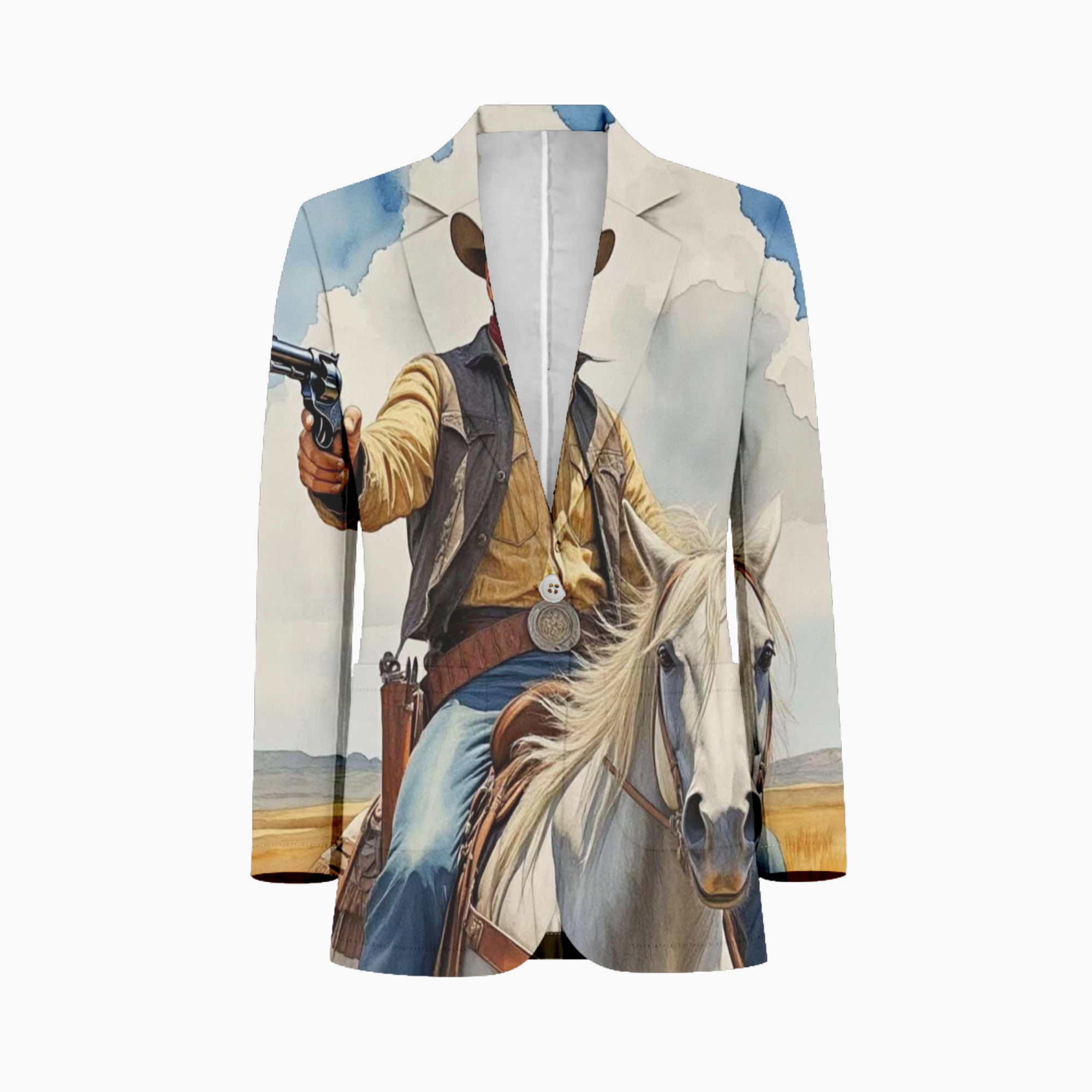 Western cowboy riding a white horse Customized Men's Suits full man ...