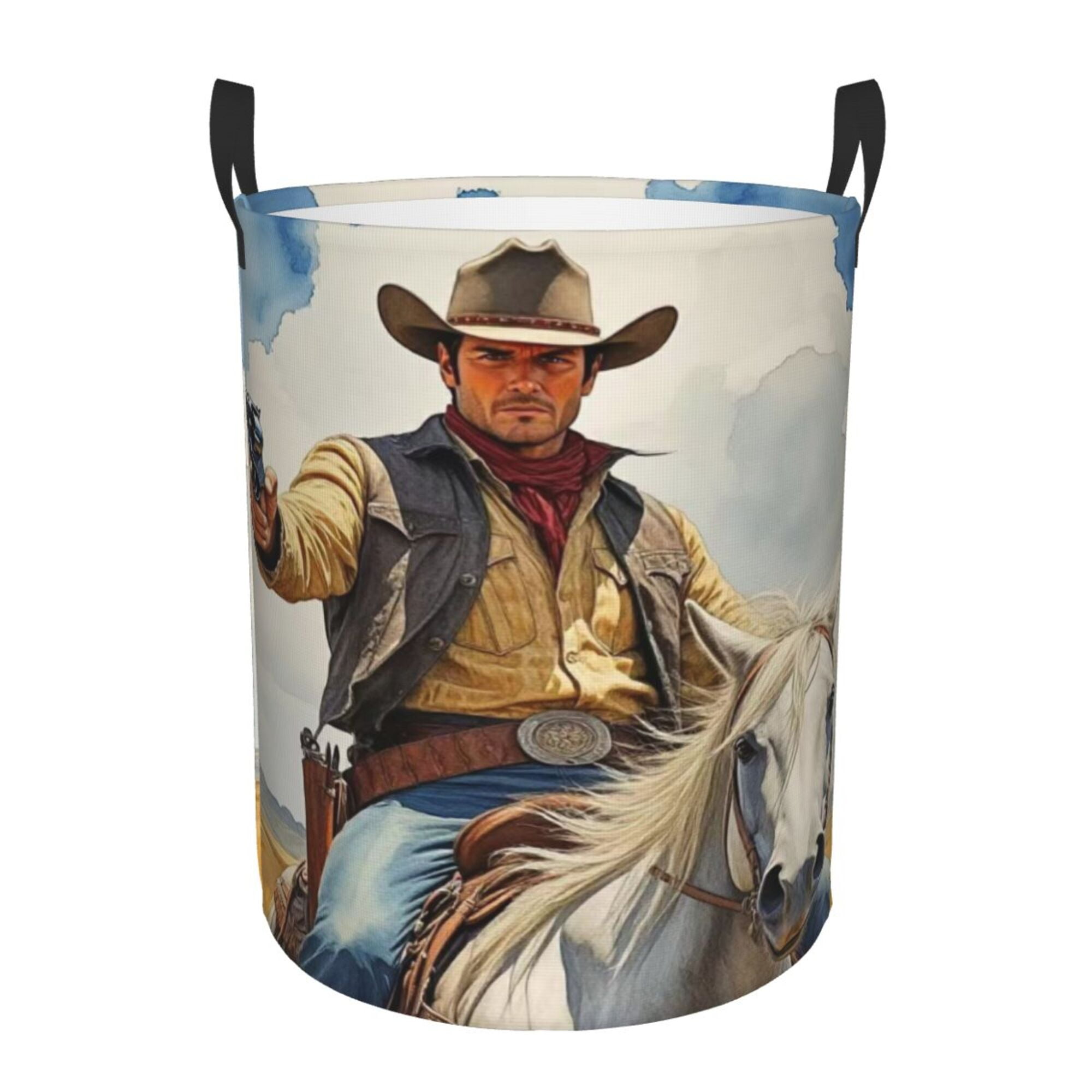 Western cowboy riding a white horse Large Dirty Clothes Hamper Foldable ...