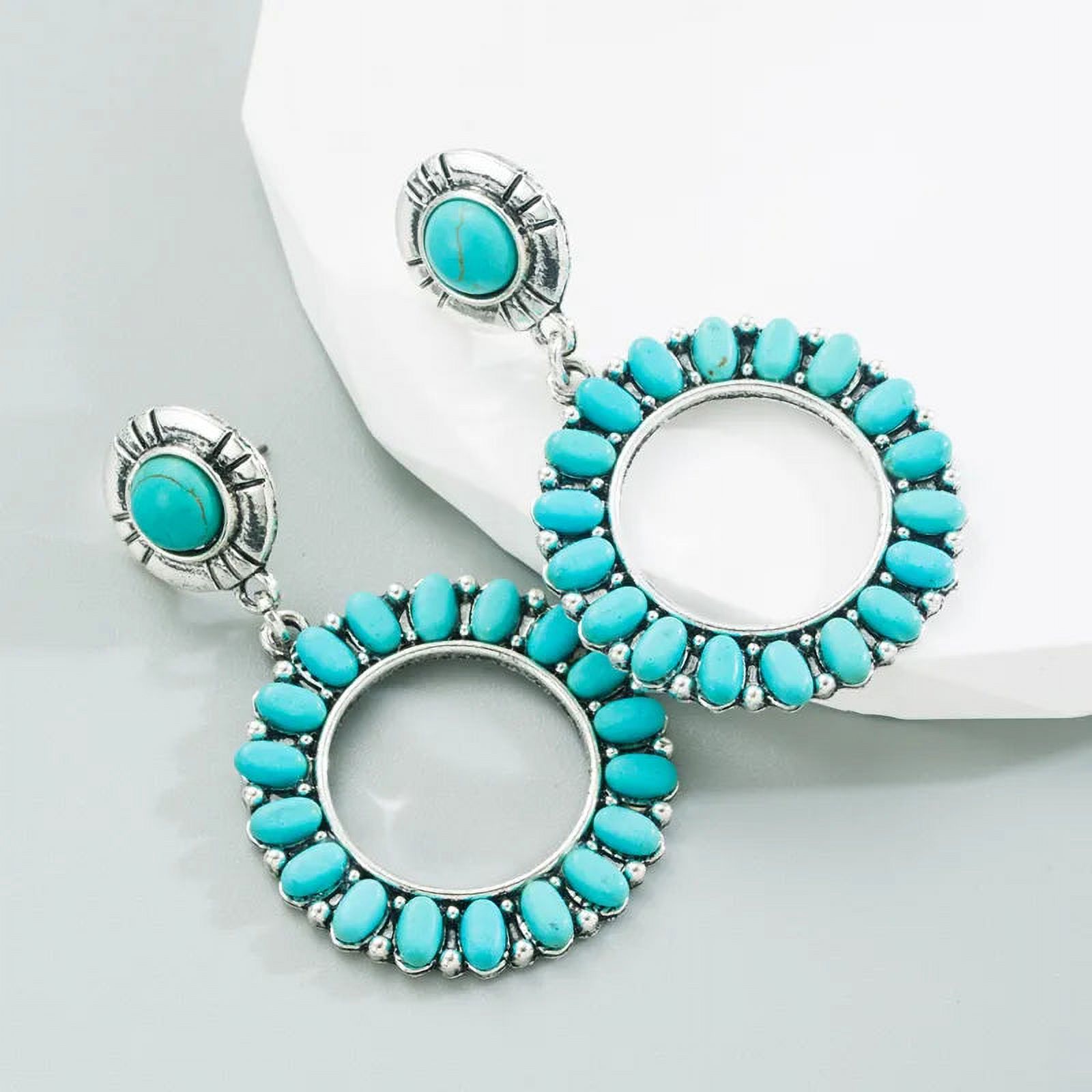Western pierced 2 1/2" silver and oval turquoise stone hoop earrings - Walmart.com